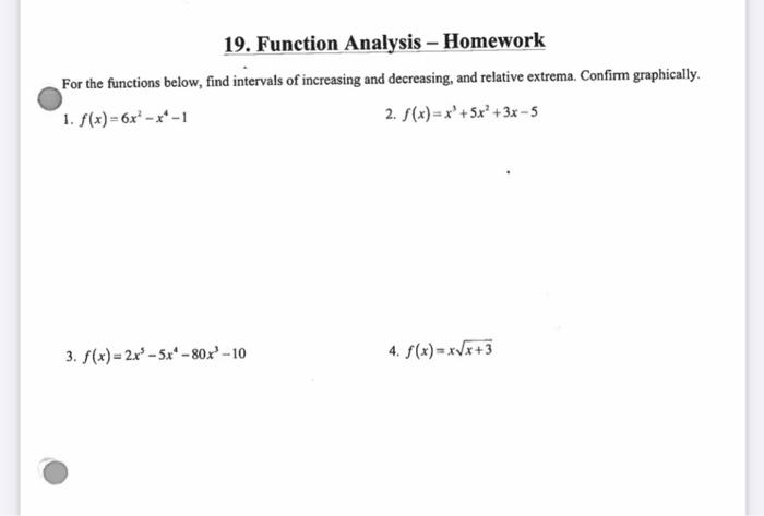 Solved 19. Function Analysis - Homework For the functions | Chegg.com
