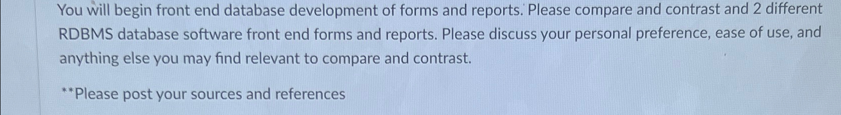 Solved Please compare and contrast and 2 ﻿different RDBMS | Chegg.com