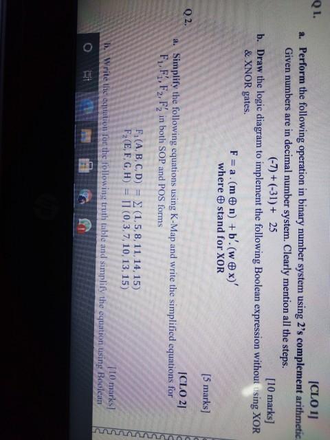 Solved Q1. [CLO 1] a. Perform the following operation in | Chegg.com