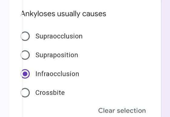 Solved Ankyloses usually causes Supraocclusion Supraposition | Chegg.com