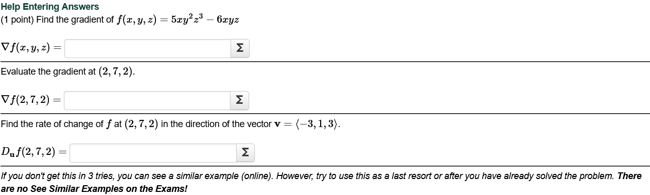 Solved Help Entering Answers(1 ﻿point) ﻿Find the gradient of | Chegg.com