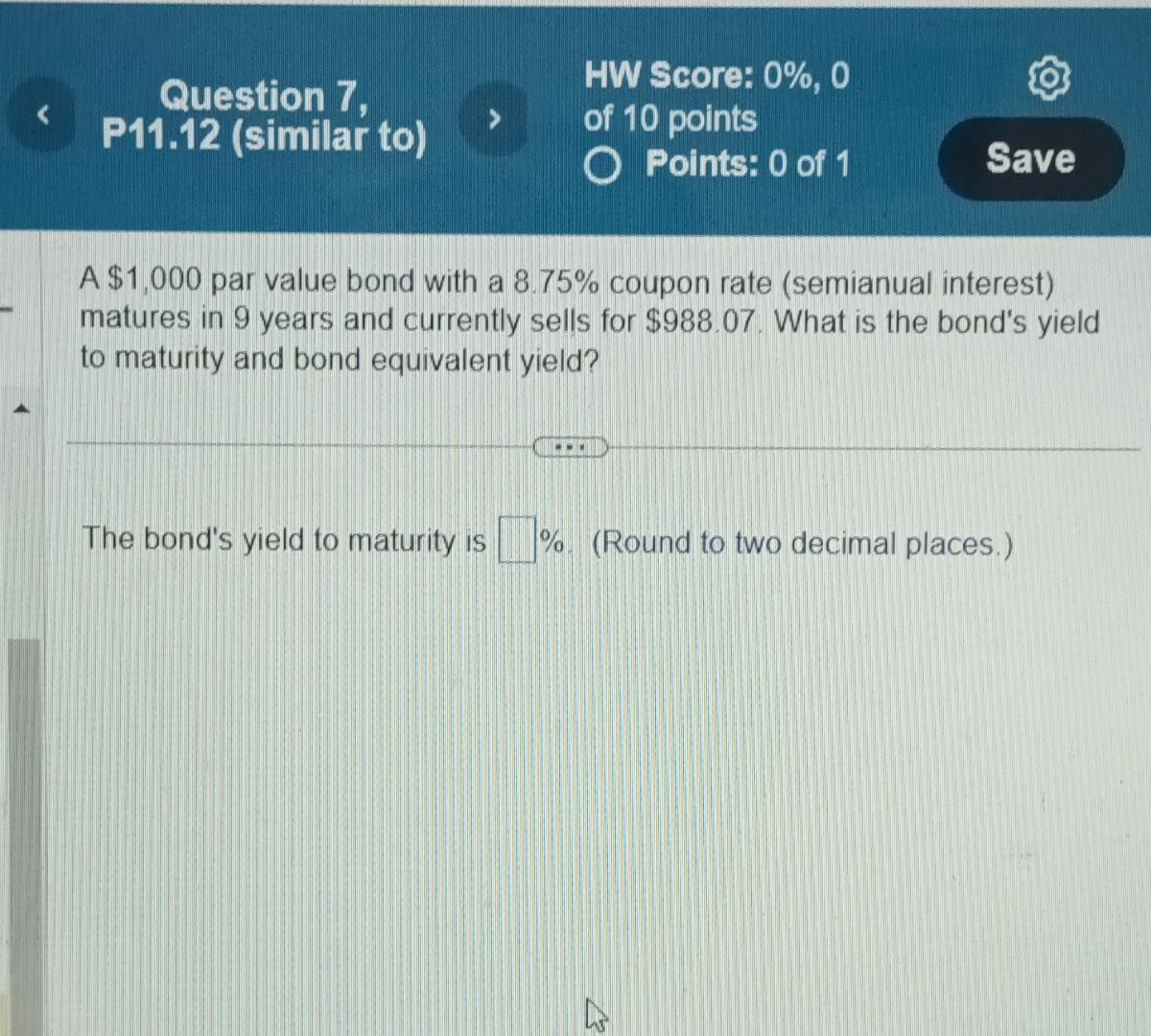 Solved A $1,000 par value bond with a 8.75% coupon rate | Chegg.com