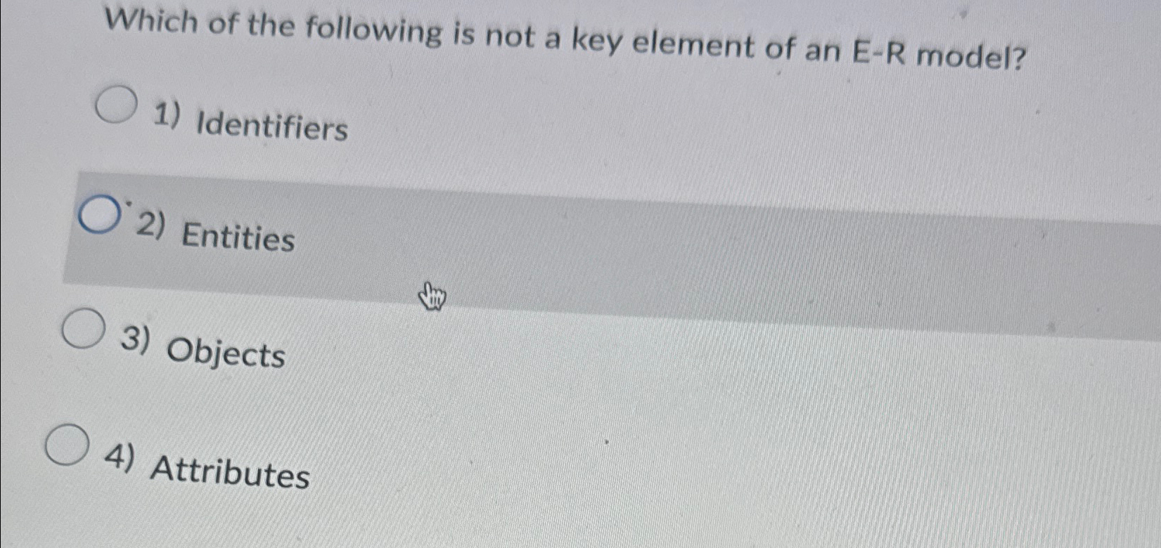 Solved Which of the following is not a key element of an E-R | Chegg.com