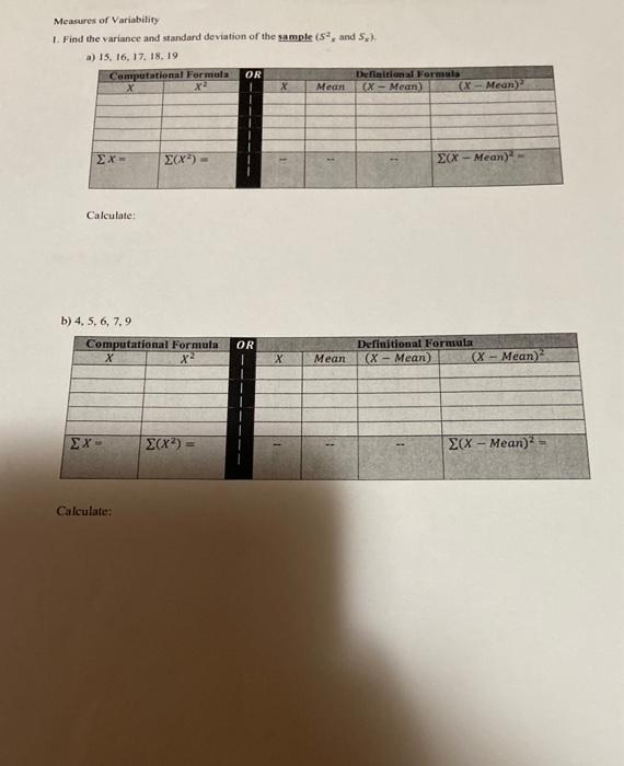 Solved Measures of Variability 1. Find the variance and | Chegg.com