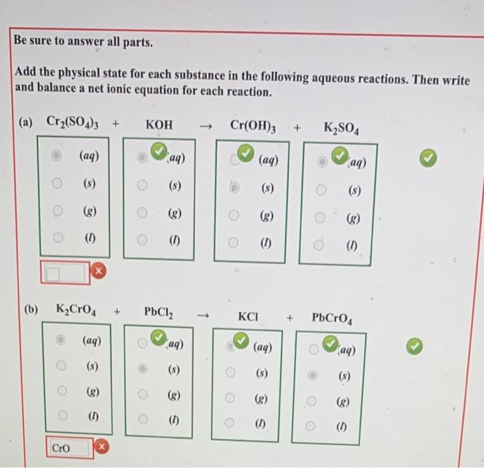 Solved Be sure to answer all parts. Add the physical state | Chegg.com