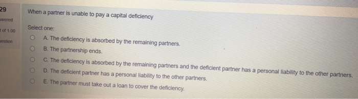 Solved When a partner is unable to pay a capital deficiency | Chegg.com