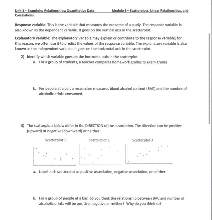 Solved Unit 3 - Examining Relationships: Quantitative Data | Chegg.com