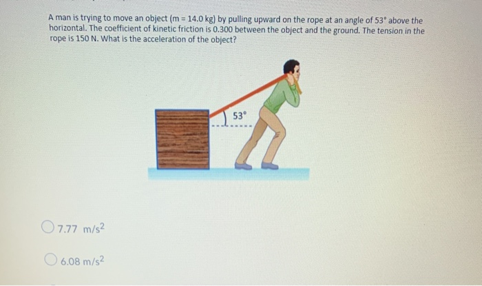 Solved A man is trying to move an object (m = 14.0 kg) by | Chegg.com