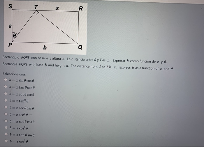 Solved S т.х R a a P b Rectángulo PQRS con base b y altura | Chegg.com