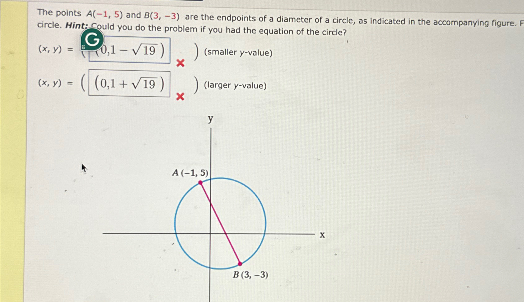 Solved The points A(-1,5) ﻿and B(3,-3) ﻿are the endpoints of | Chegg.com