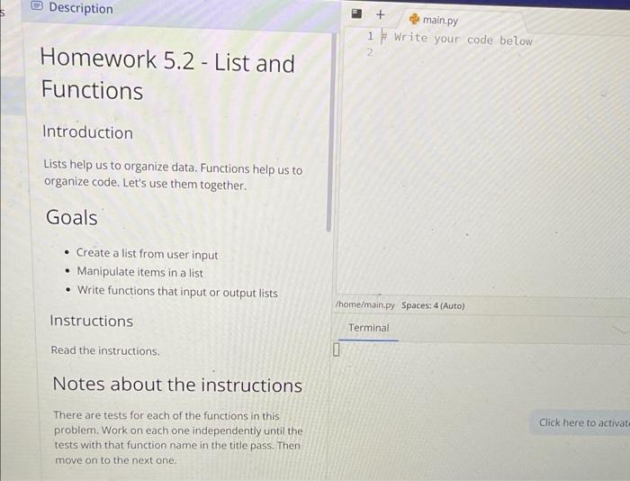 Solved Goals - Create a list from user input - Manipulate | Chegg.com
