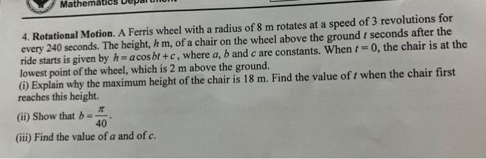 Solved 4. Rotational Motion. A Ferris wheel with a radius of | Chegg.com
