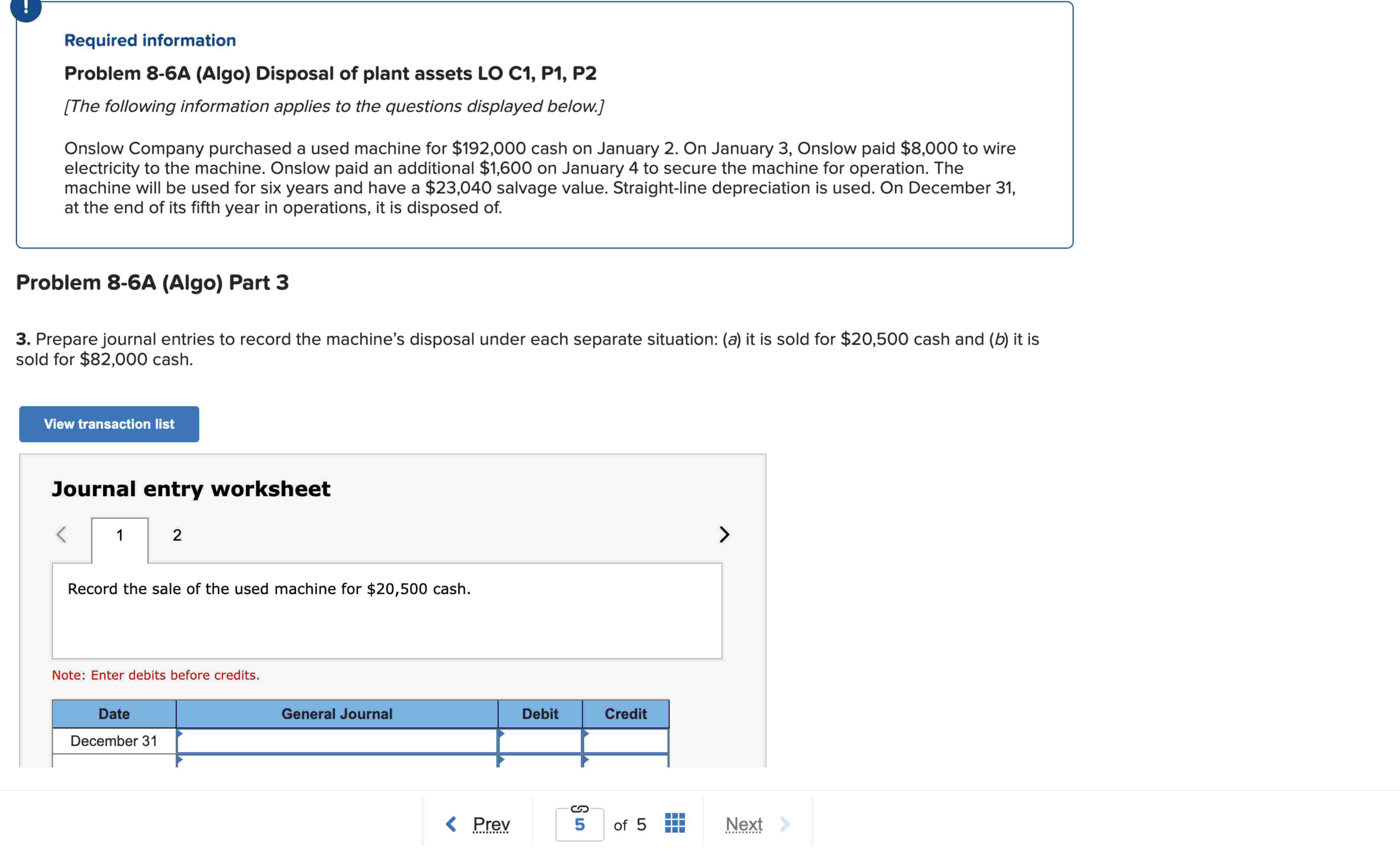 Solved Required informationProblem 8-6A (Algo) ﻿Disposal of | Chegg.com
