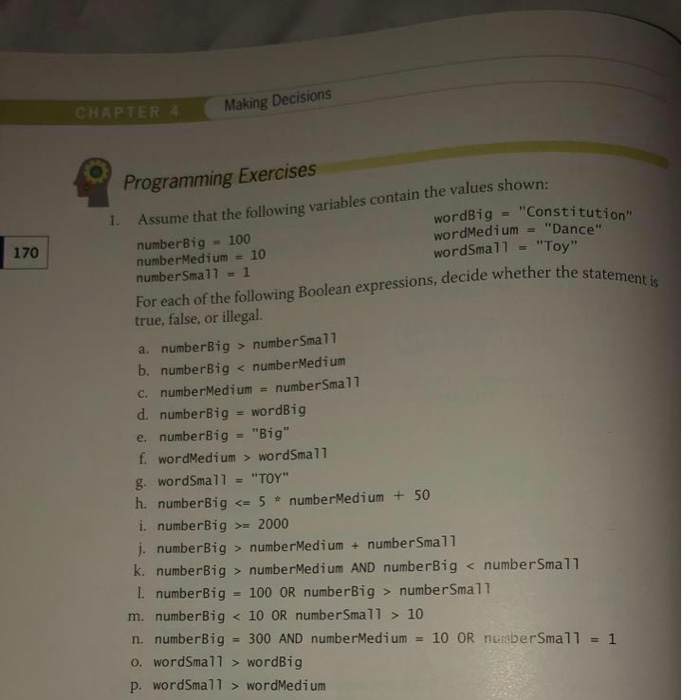 Solved Making Decisions For each of the following Boolean | Chegg.com