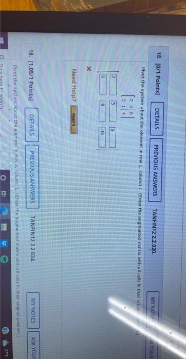 Solved Pivot the system about the element in row 1 , column | Chegg.com
