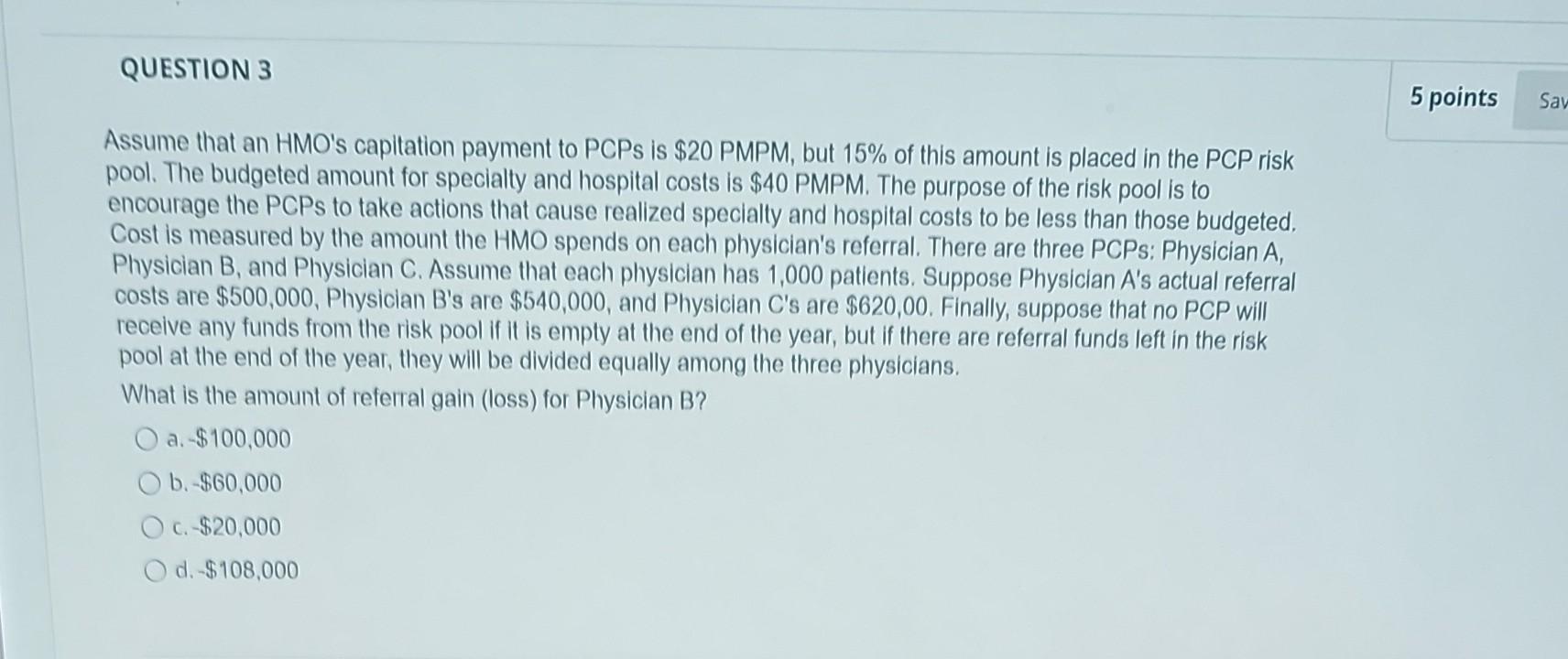 Solved Assume that an HMO's capitation payment to PCPs is | Chegg.com