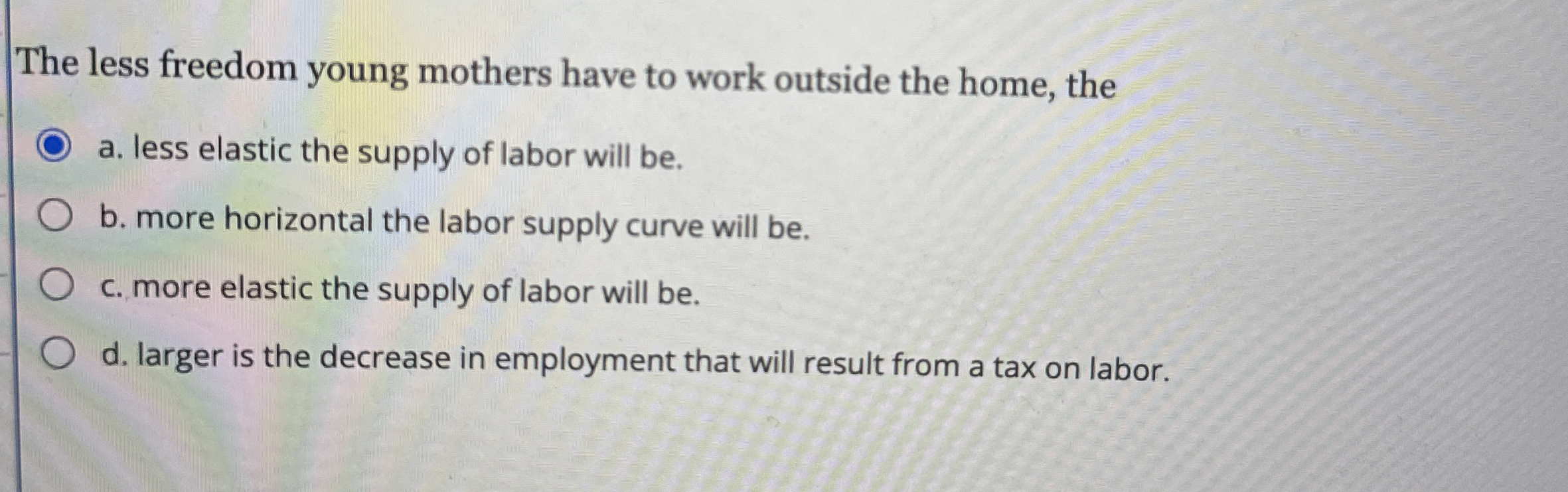 Solved If the labor supply curve is very elastic, a tax on | Chegg.com