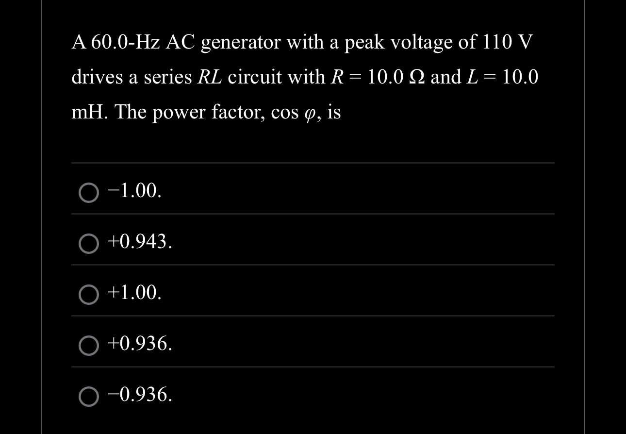 Solved A 60.0-Hz AC generator with a peak voltage of 110 ﻿V | Chegg.com