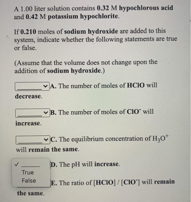Solved A 1.00 liter solution contains 0.32 M hypochlorous | Chegg.com