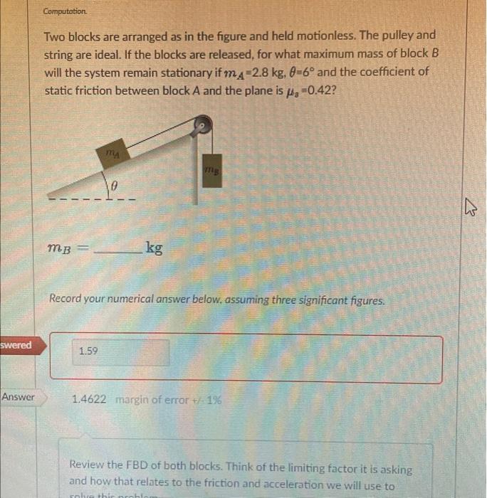 Solved Computation. Two blocks are arranged as in the figure | Chegg.com