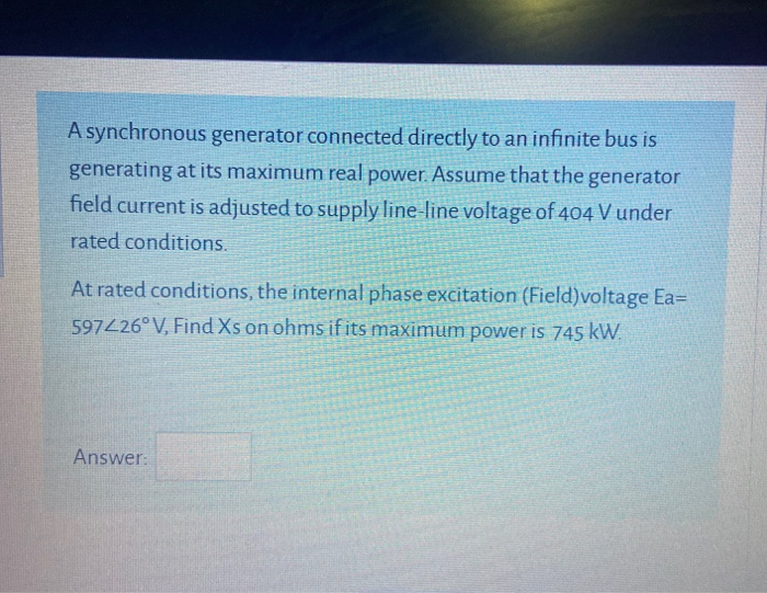 Solved A synchronous generator connected directly to an | Chegg.com