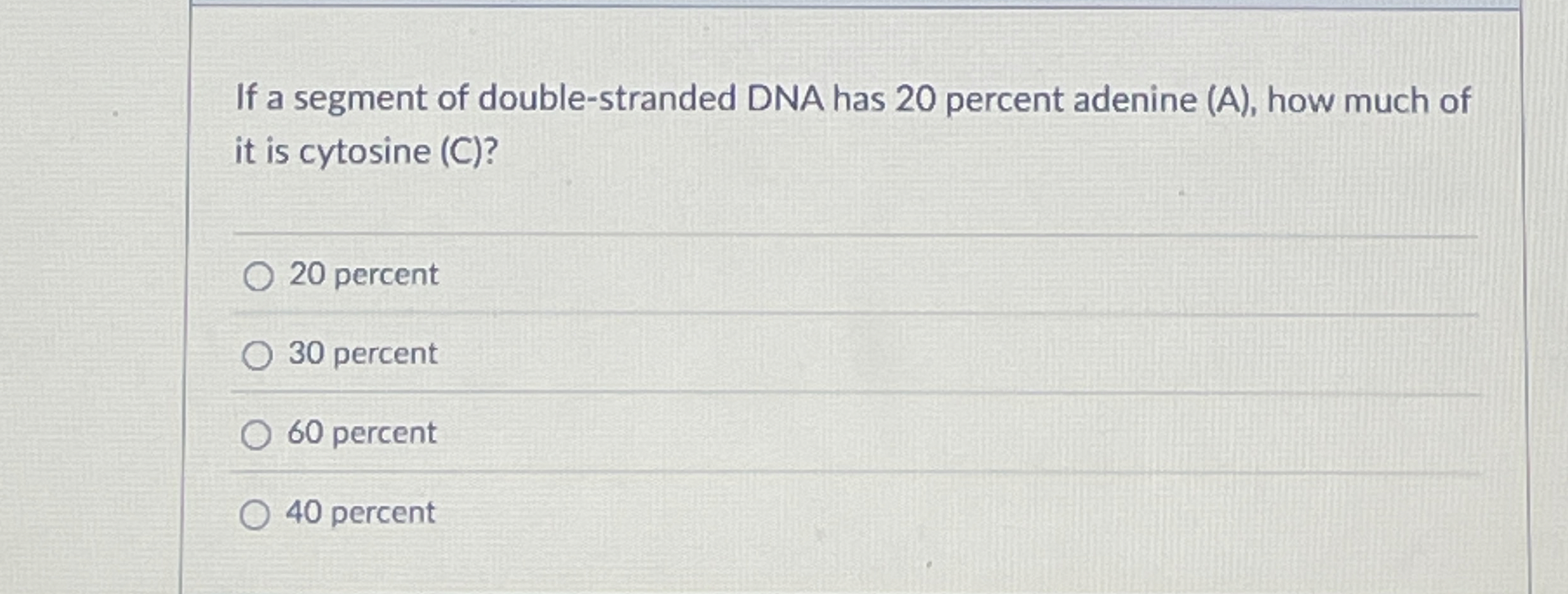 Solved If a segment of double-stranded DNA has 20 ﻿percent | Chegg.com