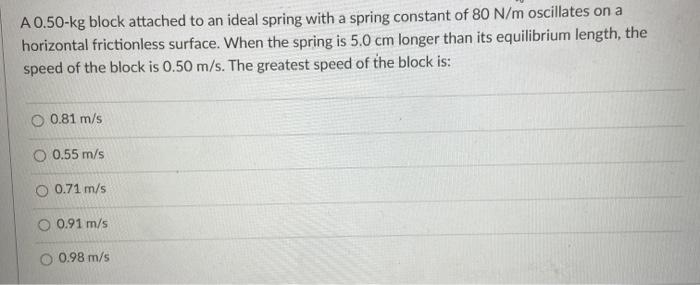 Solved A 0.50-kg block attached to an ideal spring with a | Chegg.com