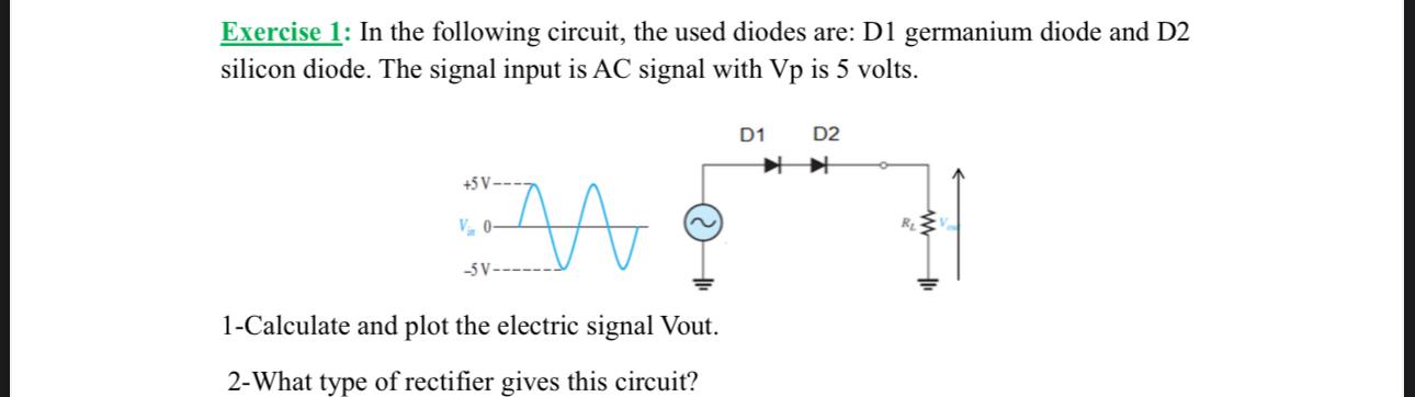 Solved Exercise 1: In the following circuit, the used diodes | Chegg.com
