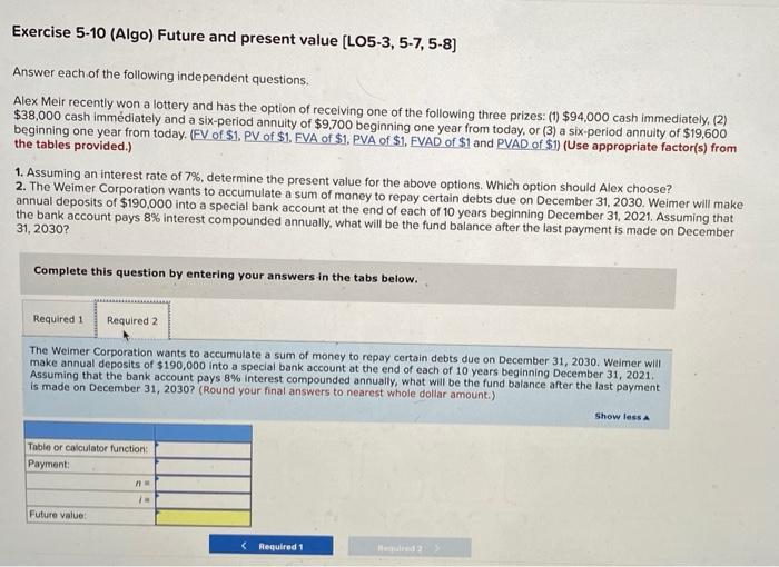 Solved Exercise 5-10 (Algo) Future and present value [ | Chegg.com