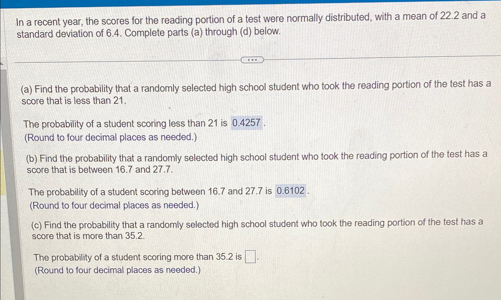 Solved In a recent year, the scores for the reading portion | Chegg.com