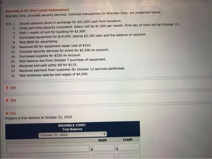 Solved Exercise 3-19 (Part Level Submission) Bramble Corp. | Chegg.com