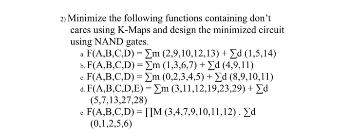 Solved 2) Minimize the following functions containing don't | Chegg.com