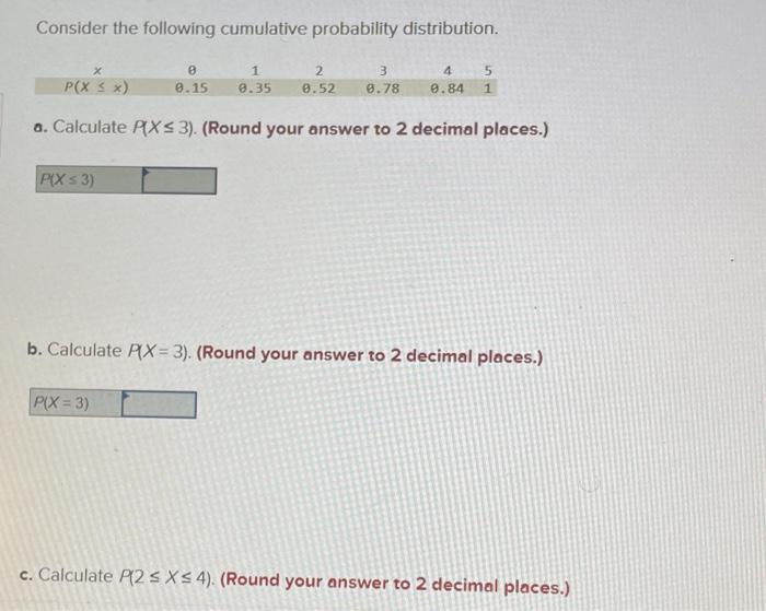 Solved Consider the following cumulative probability | Chegg.com
