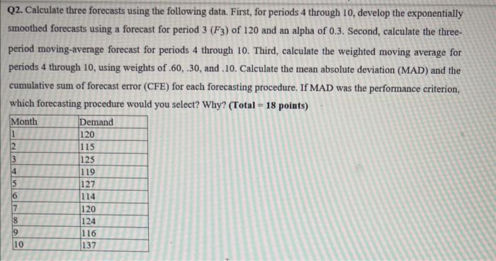 Solved Q2. Calculate three forecasts using the following | Chegg.com