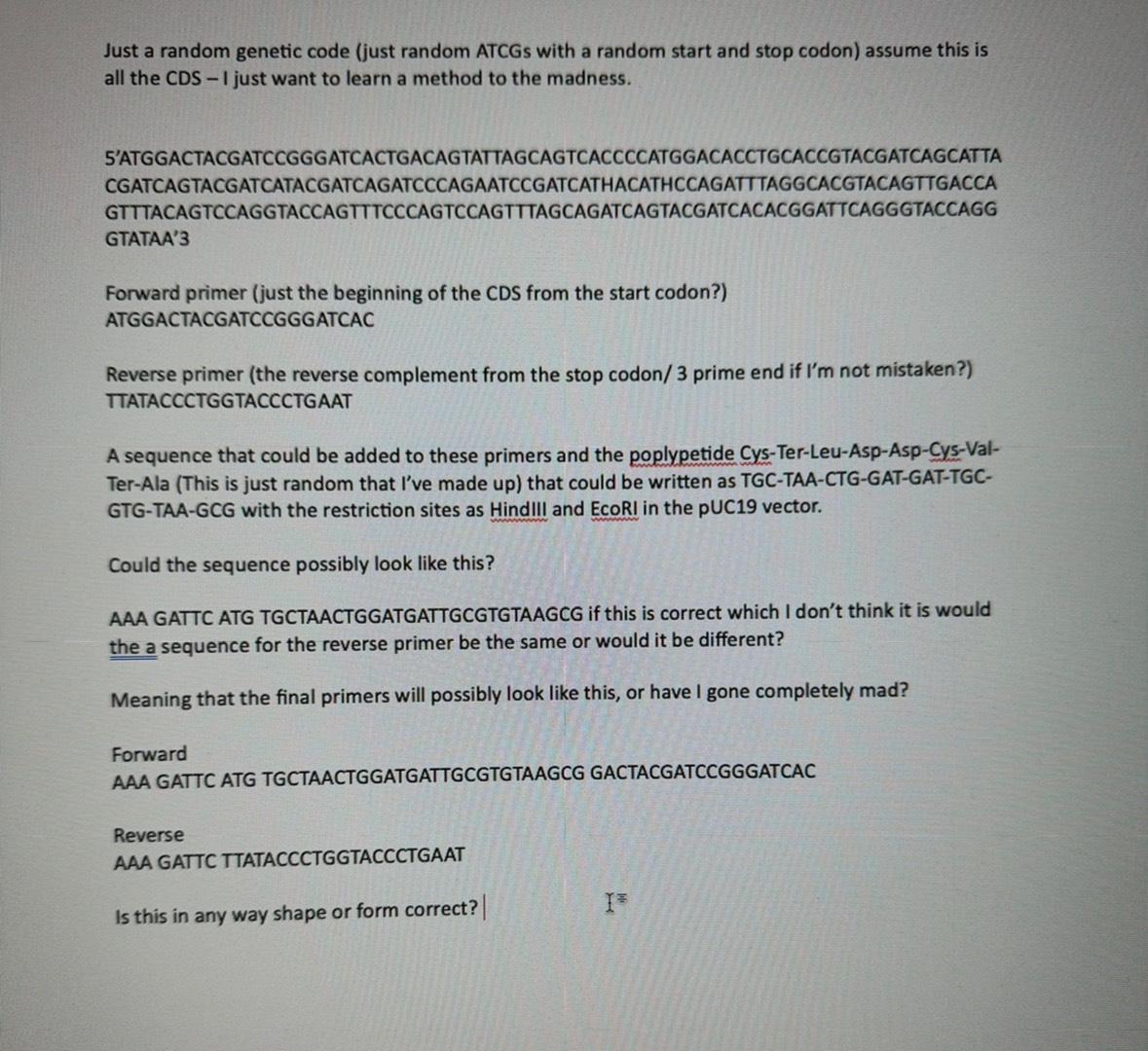 Solved Just a random genetic code (just random ATCGs with a | Chegg.com