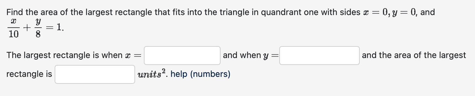 Solved Find the area of the largest rectangle that fits into | Chegg.com