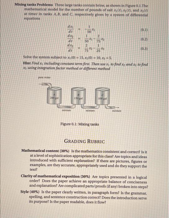 Solved Mixing tanks Problems Three large tanks contain | Chegg.com