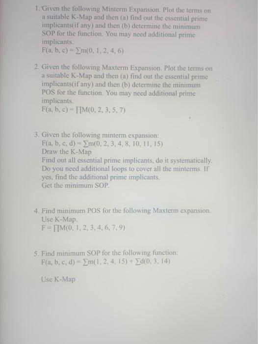 Solved 1. Given the following Minterm Expansion. Plot the | Chegg.com