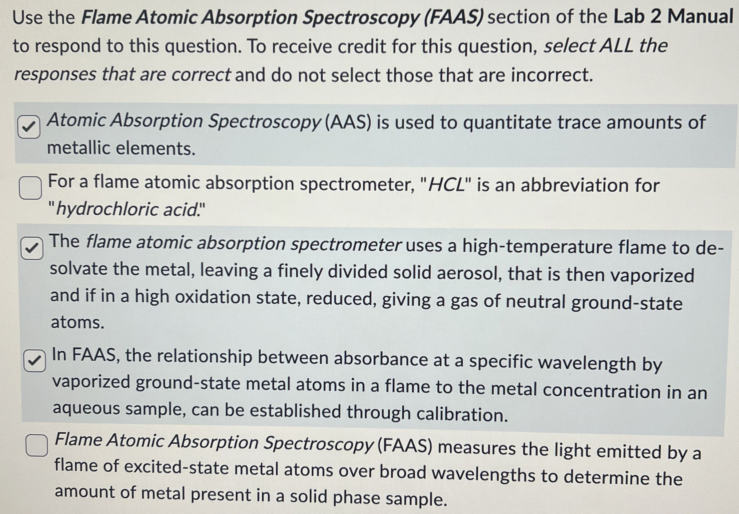 Solved Use the Flame Atomic Absorption Spectroscopy (FAAS) | Chegg.com