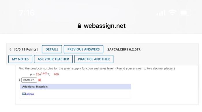 Solved webassign.net 8. [0/0.71 Points) DETAILS PREVIOUS | Chegg.com
