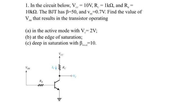 Solved 1. In the circuit below, V = 10V, R = 1k2, and R. = | Chegg.com