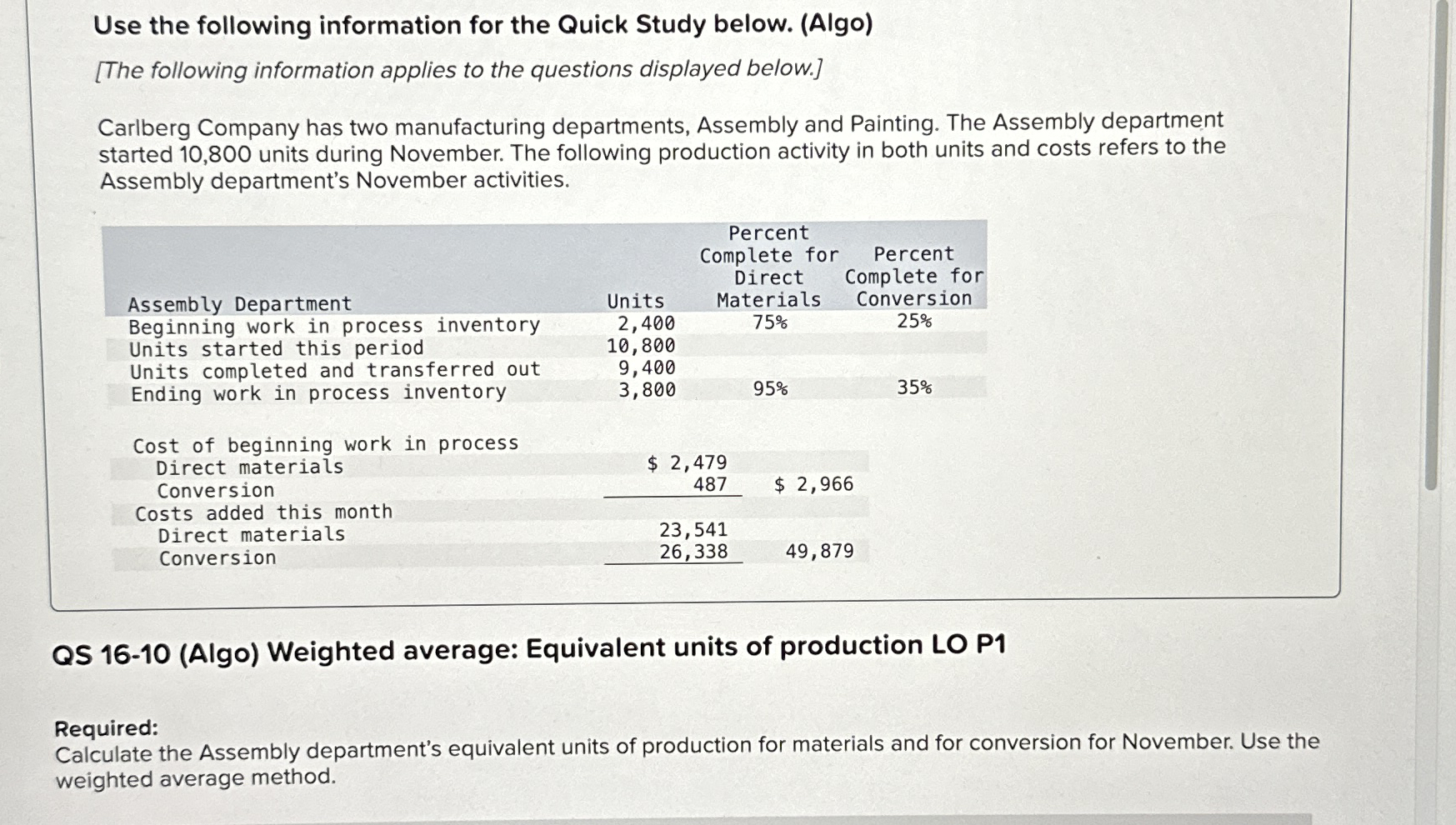 Solved Use the following information for the Quick Study | Chegg.com