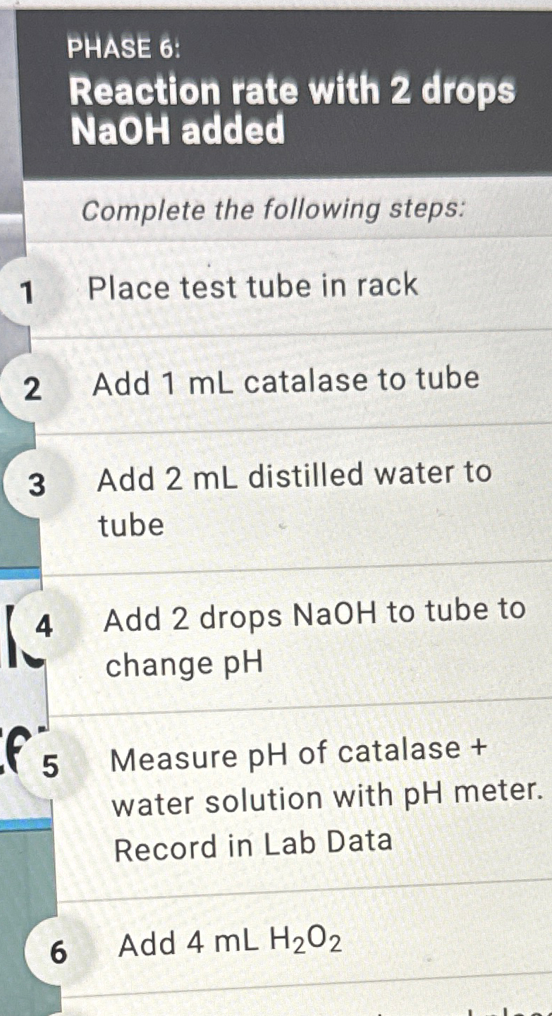 Solved PHASE 6:Reaction rate with 2 ﻿drops NaOH | Chegg.com
