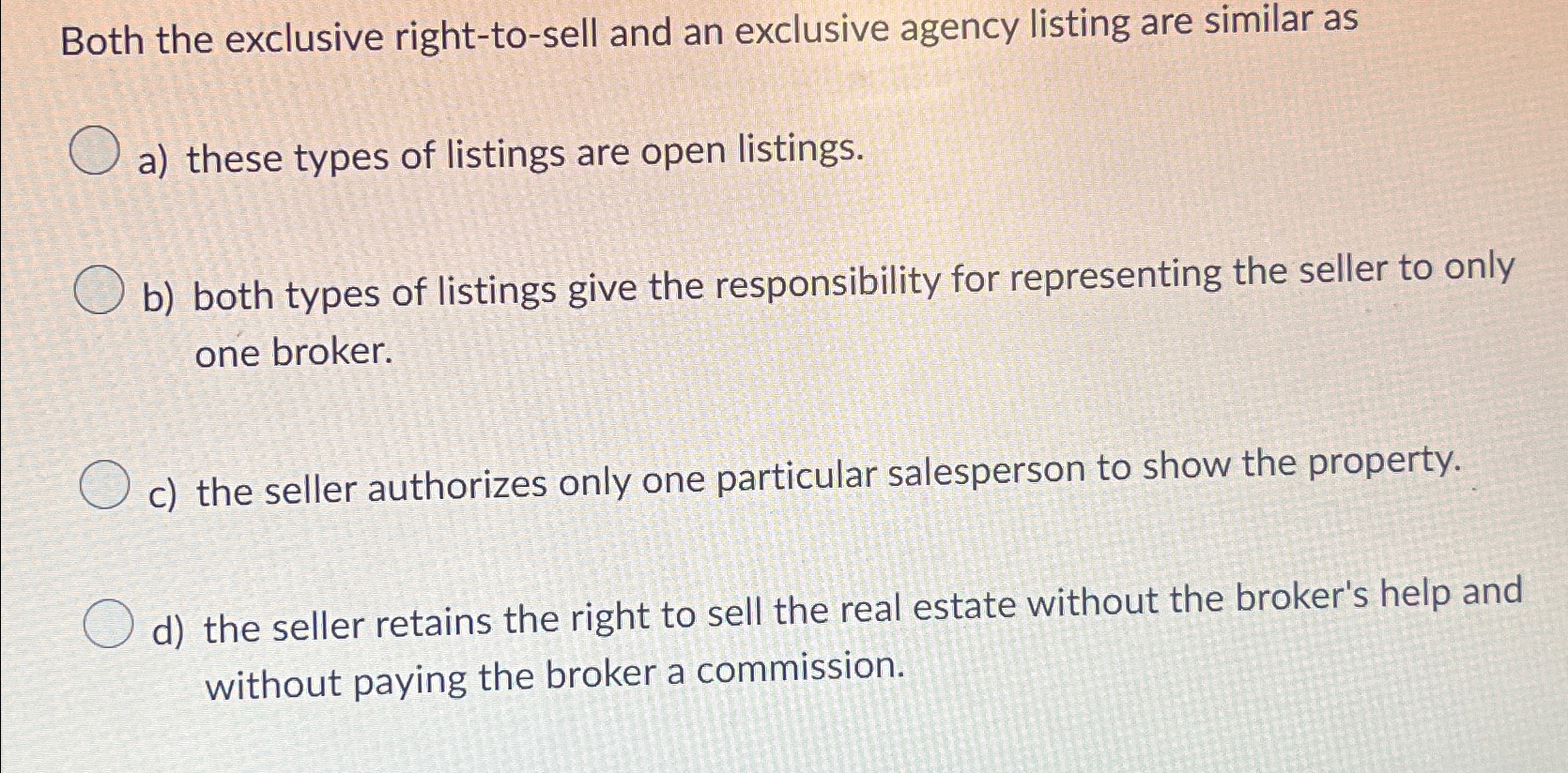 Solved Both the exclusive right-to-sell and an exclusive | Chegg.com