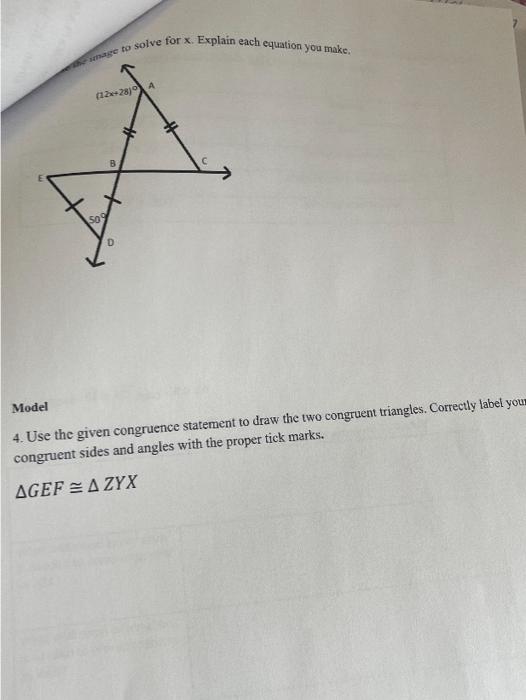 Model 4. Use the given congruence statement to draw | Chegg.com