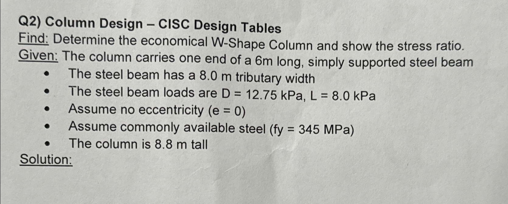 Solved Q2) ﻿Column Design - ﻿CISC Design TablesFind: | Chegg.com
