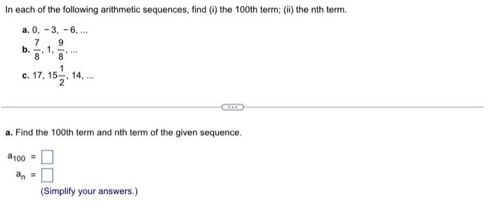 Solved In each of the following arithmetic sequences, find | Chegg.com