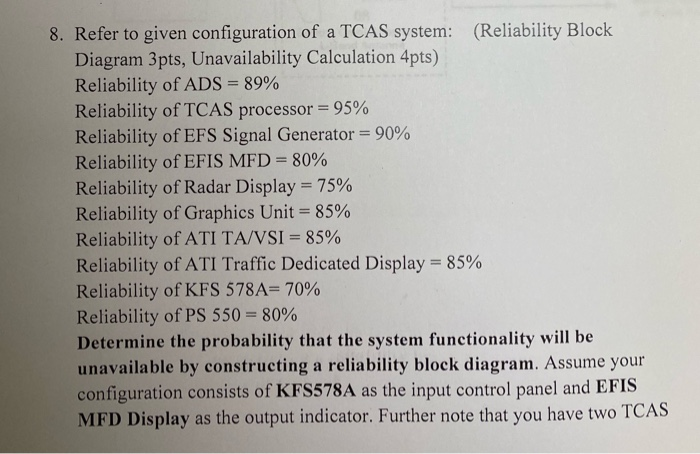 8. Refer to given configuration of a TCAS system: | Chegg.com