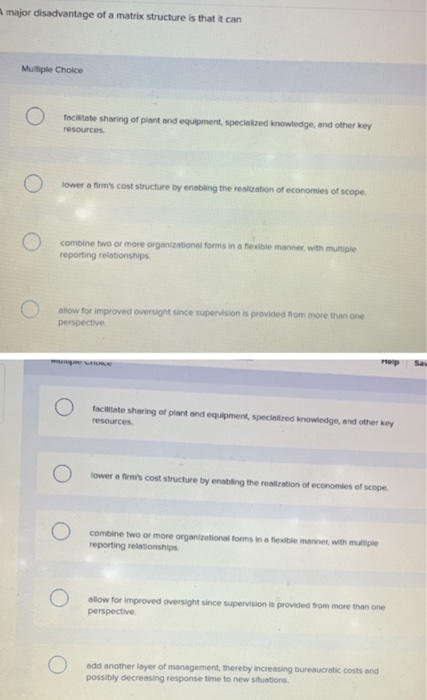 Solved A major disadvantage of a matrix structure is that it | Chegg.com