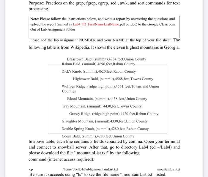 Solved Purpose: Practices on the grep, fgrep, egrep, sed , | Chegg.com